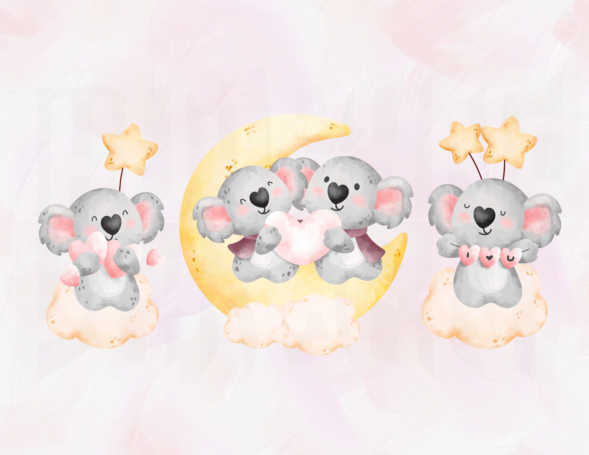 Koala Watercolor Clipart, Valentines Day Couple, 18 Cute Koala Bear ...