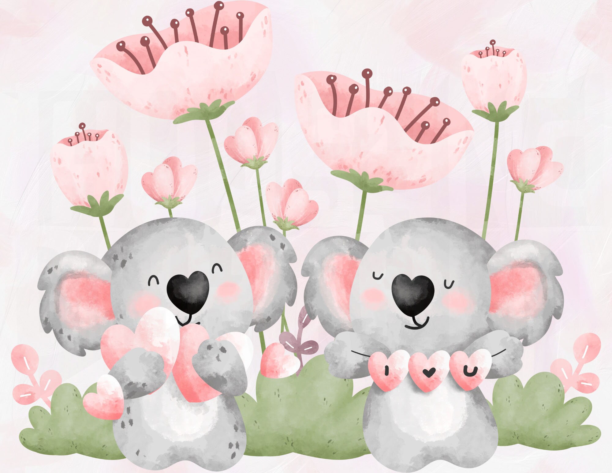 Koala Watercolor Clipart, Valentines Day Couple, 18 Cute Koala Bear ...