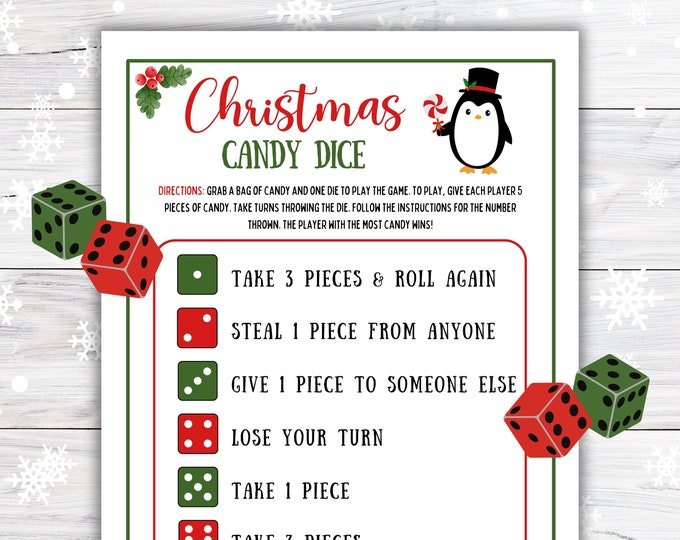 Christmas Dice Game Printable, Christmas Party Game, Candy Dice Game ...