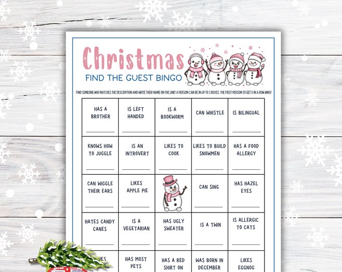 Find the Guest Christmas Bingo, Christmas Party Games for Family and ...