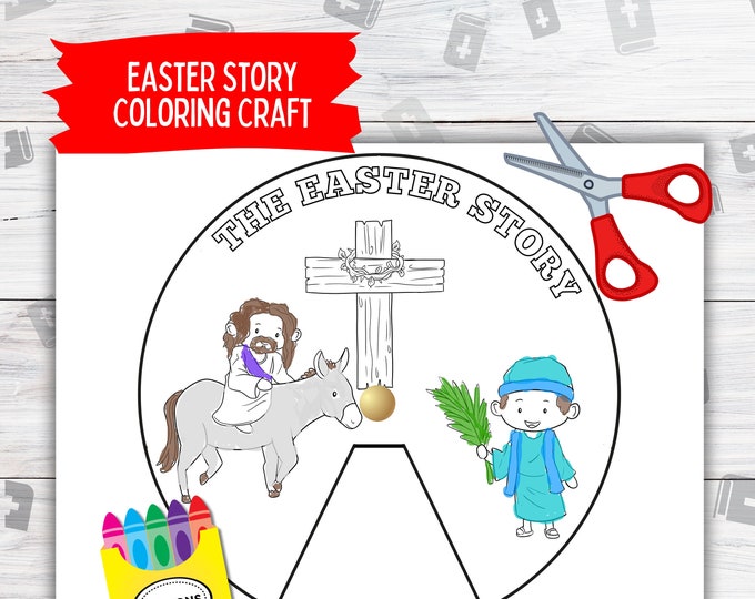 Christian Easter Story Coloring Wheel, Easter Printable Children Bible ...