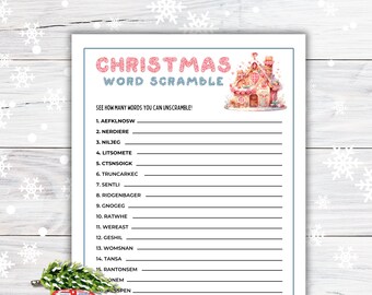 Christmas Pink Gingerbread House Word Scramble, Christmas Party Game ...