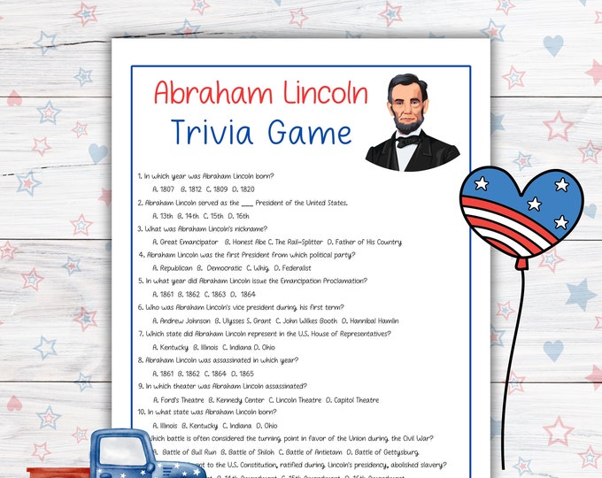 Abraham Lincoln Trivia Game, US Presidents Trivia Questions, Homeschool ...