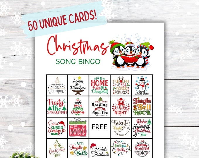 Christmas Song Bingo, Christmas Bingo for 50, Christmas Party Games ...
