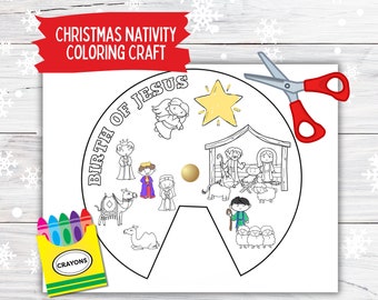 Birth of Jesus Coloring Wheel, Printable Nativity Coloring Pages for ...