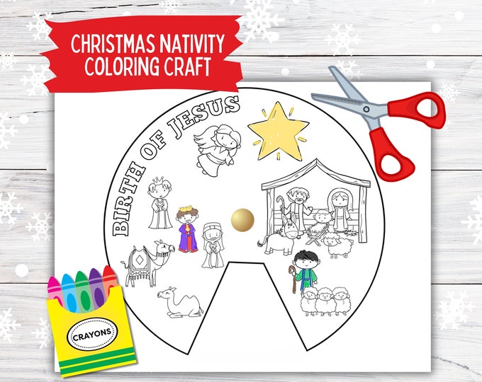 Birth of Jesus Coloring Wheel, Printable Nativity Coloring Pages for ...