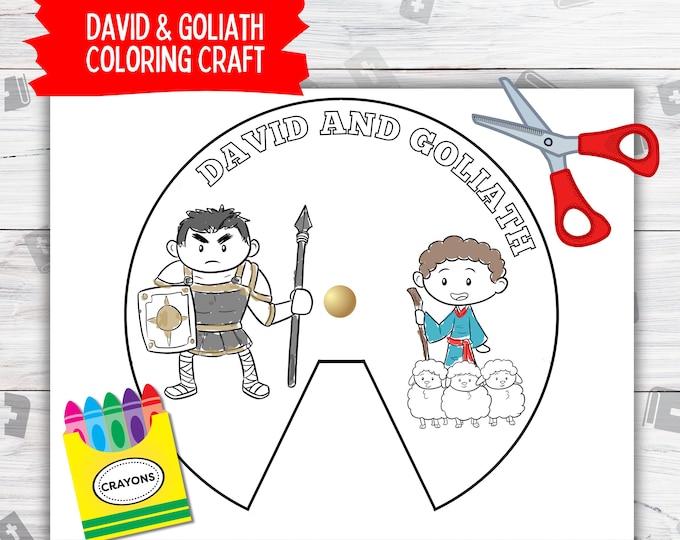 David and Goliath Coloring Spinner Wheel, Childrens Bible Crafts ...