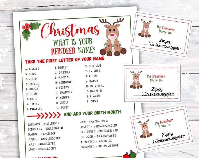 What's Your Reindeer Name Game, Christmas Party Game for Group, Holiday ...