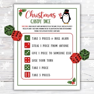 Christmas Dice Game Printable, Christmas Party Game, Candy Dice Game ...