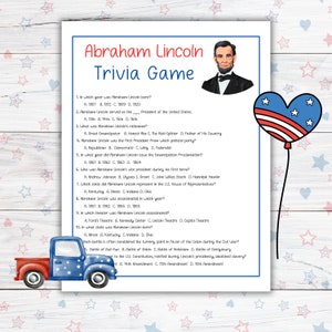 Abraham Lincoln Trivia Game, US Presidents Trivia Questions, Homeschool ...