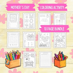 Mother's Day Kids Coloring Pages and Activity Book, Mother's Day ...