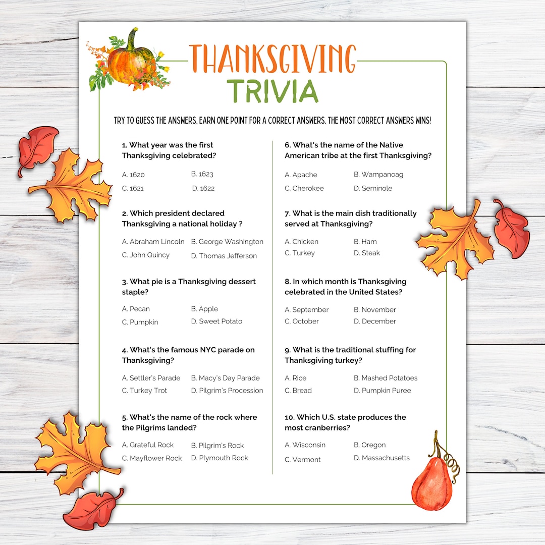 Thanksgiving Trivia Game, Printable Thanksgiving Game, Thanksgiving ...