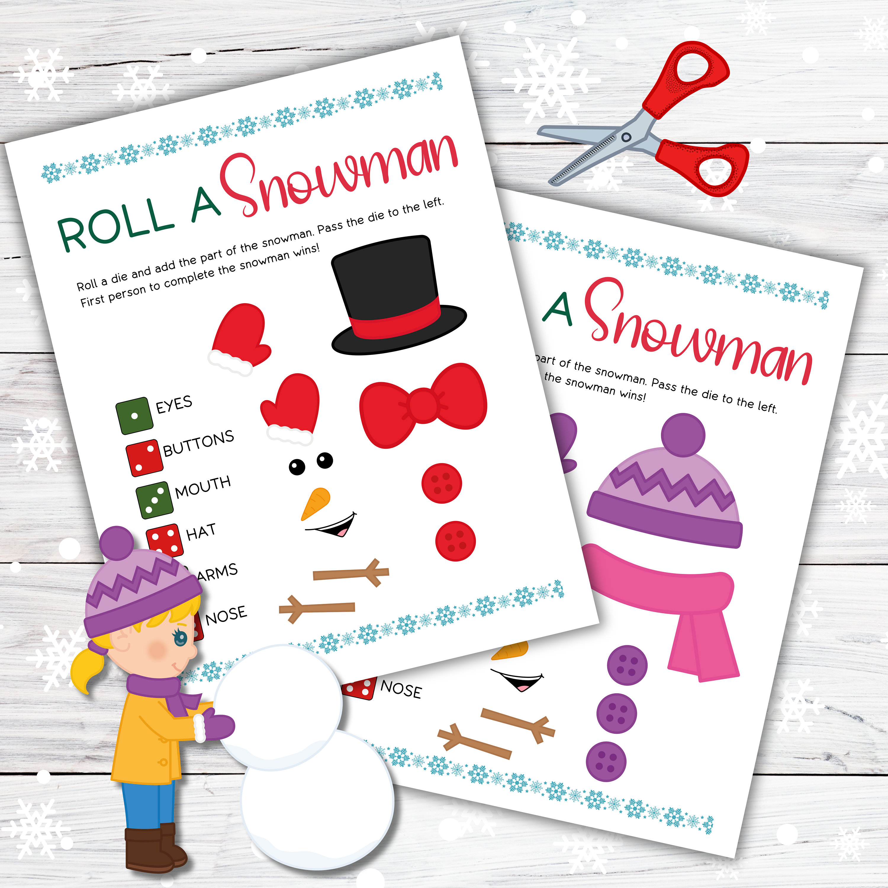 Roll a Snowman Printable, Christmas Dice Game for Kids, Christmas ...