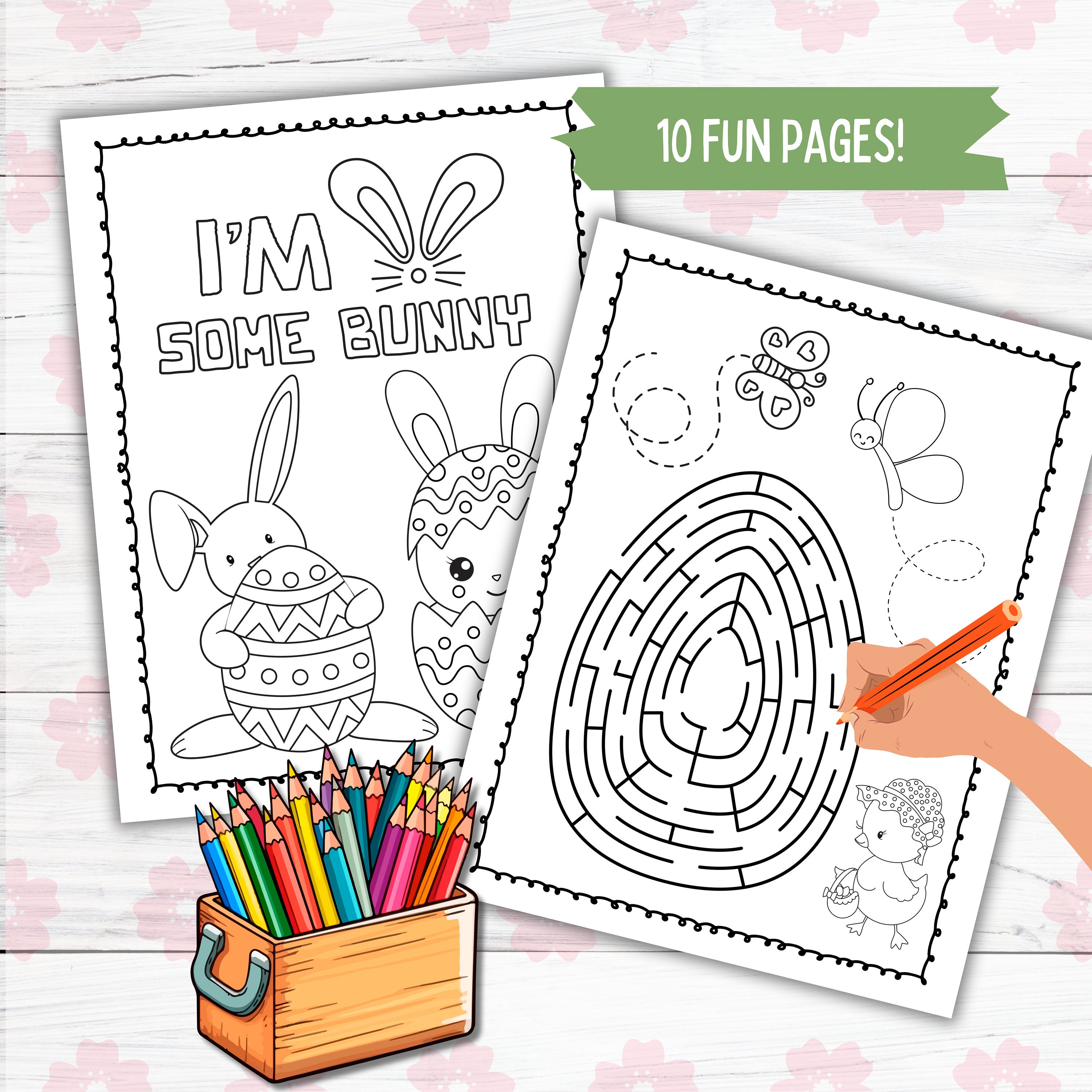 Easter Coloring Pages for Kids Activity Book, Easter Kawaii Coloring ...