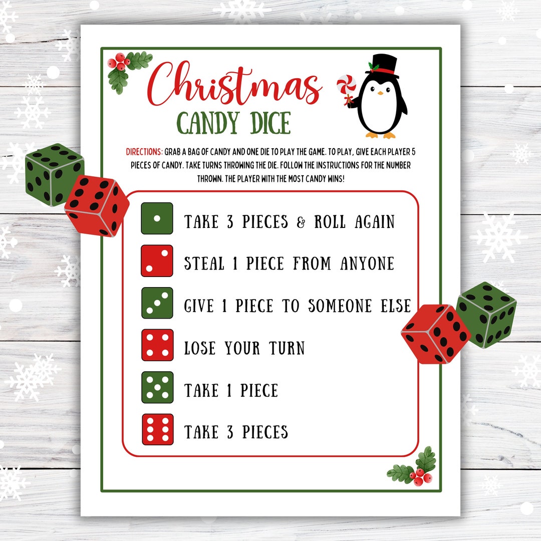 Christmas Dice Game Printable, Christmas Party Game, Candy Dice Game ...