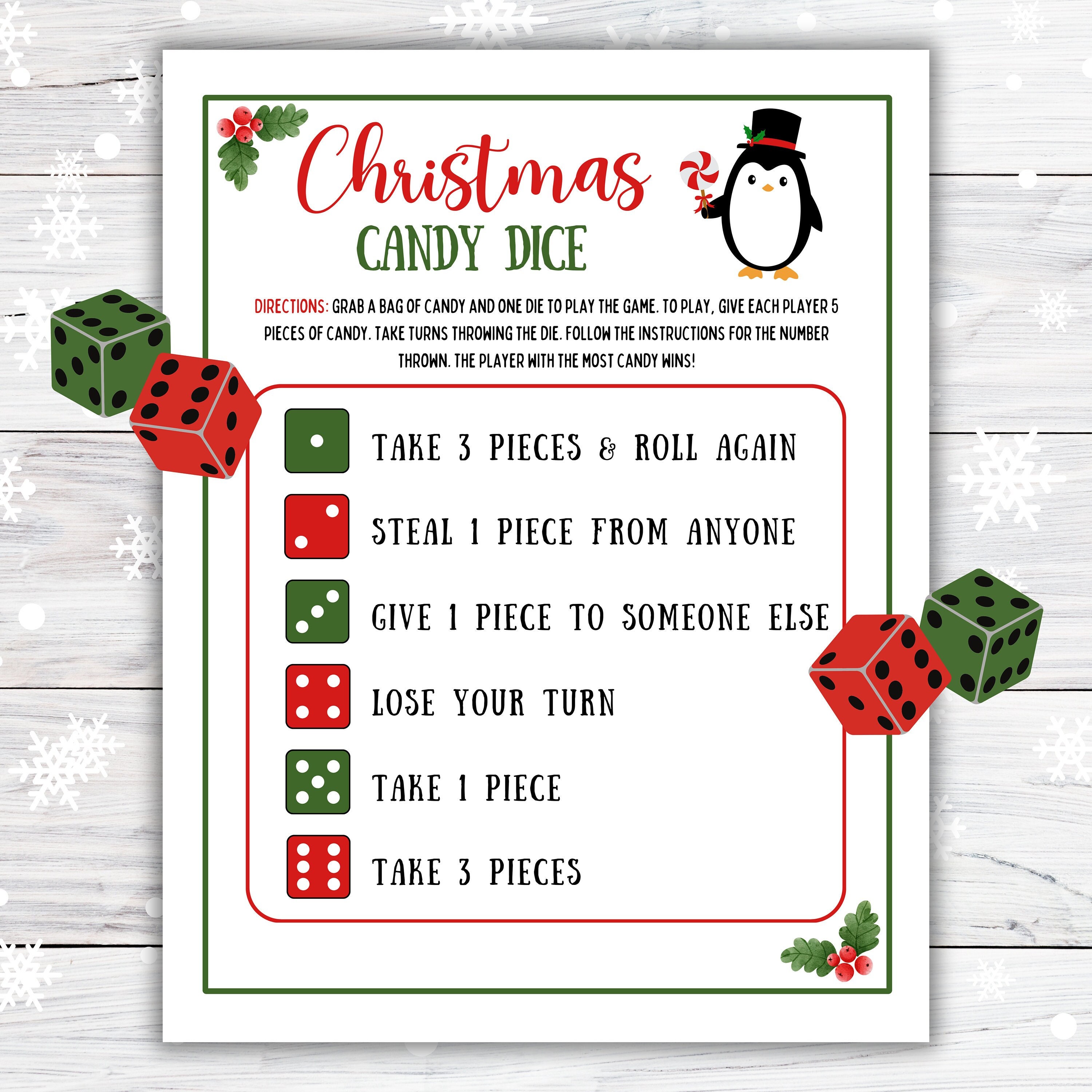 Christmas Dice Game Printable, Christmas Party Game, Candy Dice Game ...