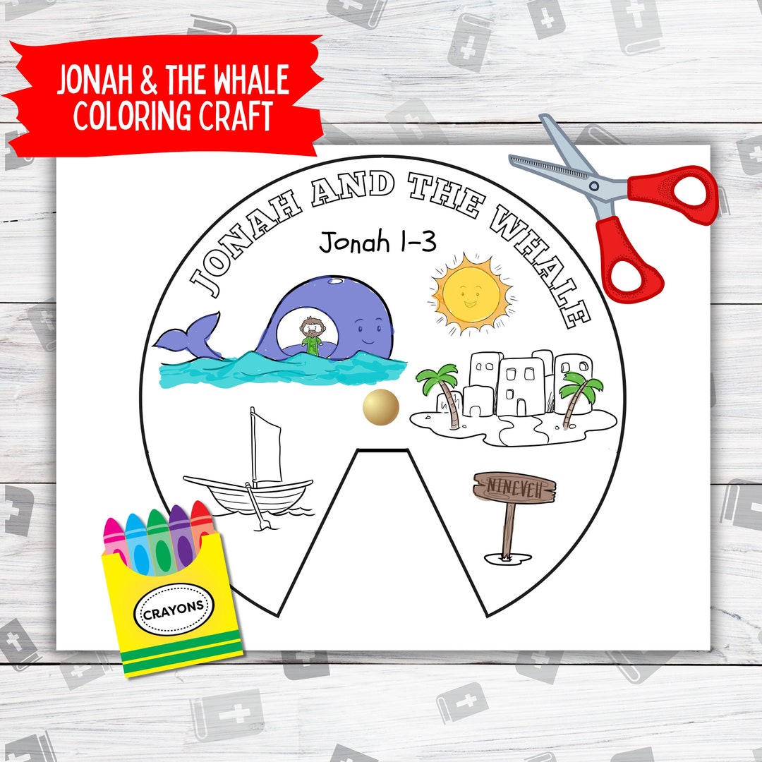 Jonah and the Whale Coloring Spinner Wheel, Childrens Bible Crafts ...