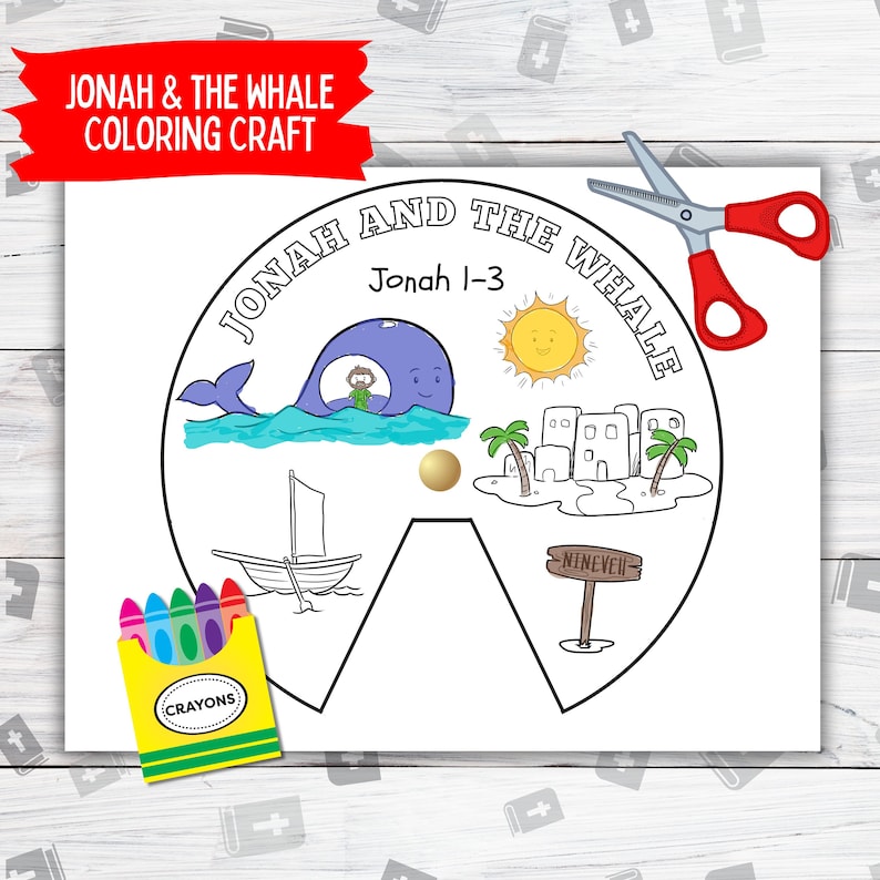 Jonah and the Whale Coloring Spinner Wheel, Childrens Bible Crafts ...