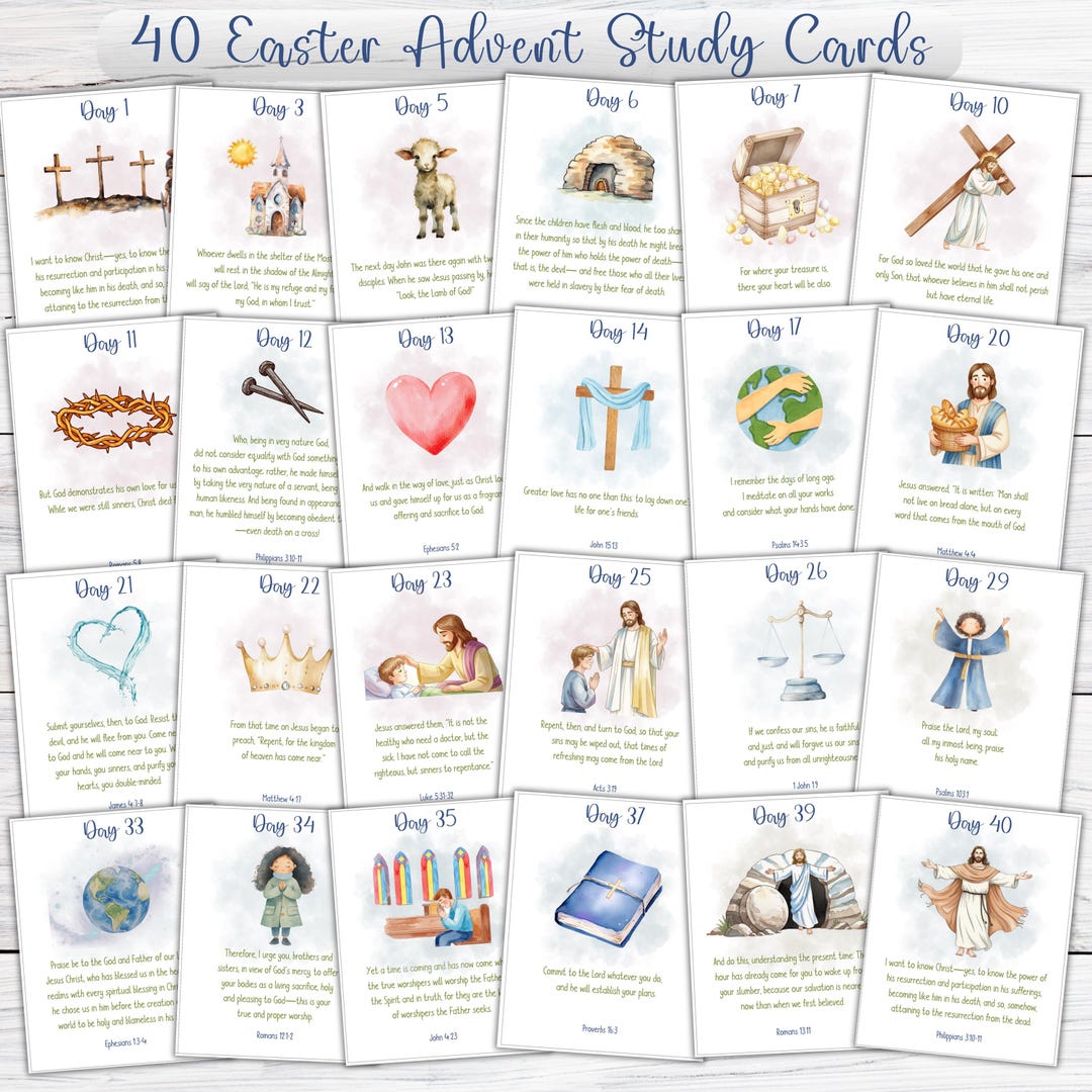 Easter Advent Bible Study Cards, Holy Week Countdown Devotional ...