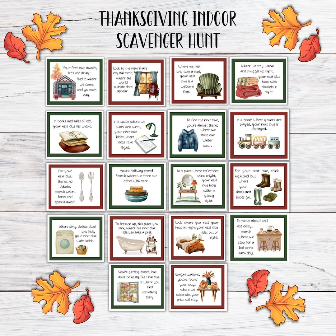 Thanksgiving Scavenger Hunt for Kids, Indoor Scavenger Hunt, Teen ...