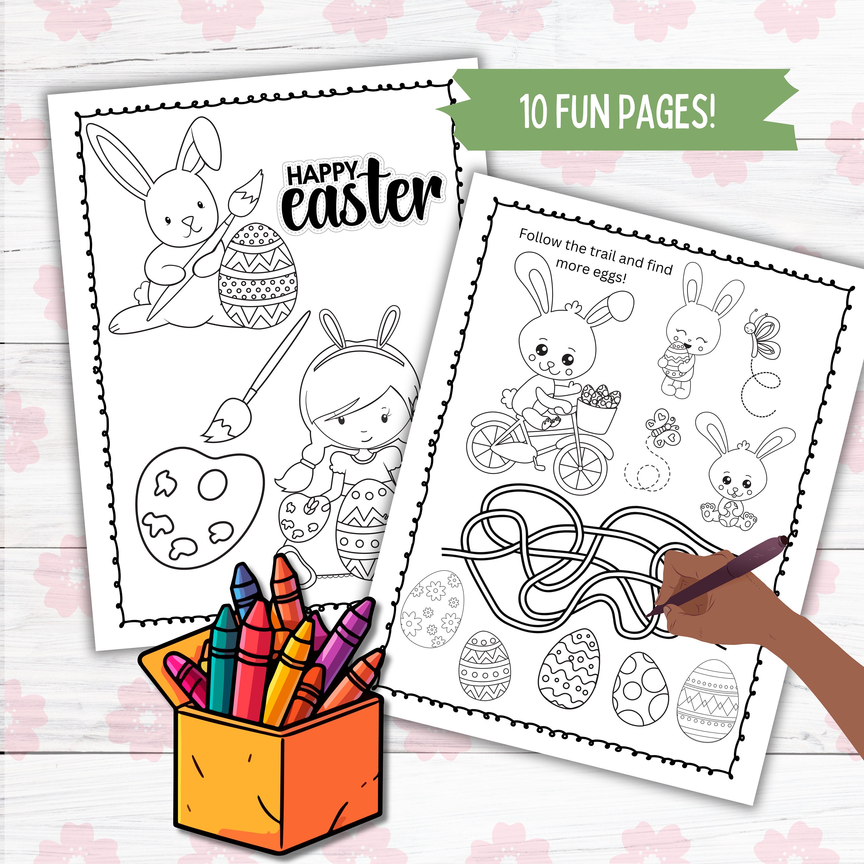 Easter Coloring Pages for Kids Activity Book, Easter Kawaii Coloring ...