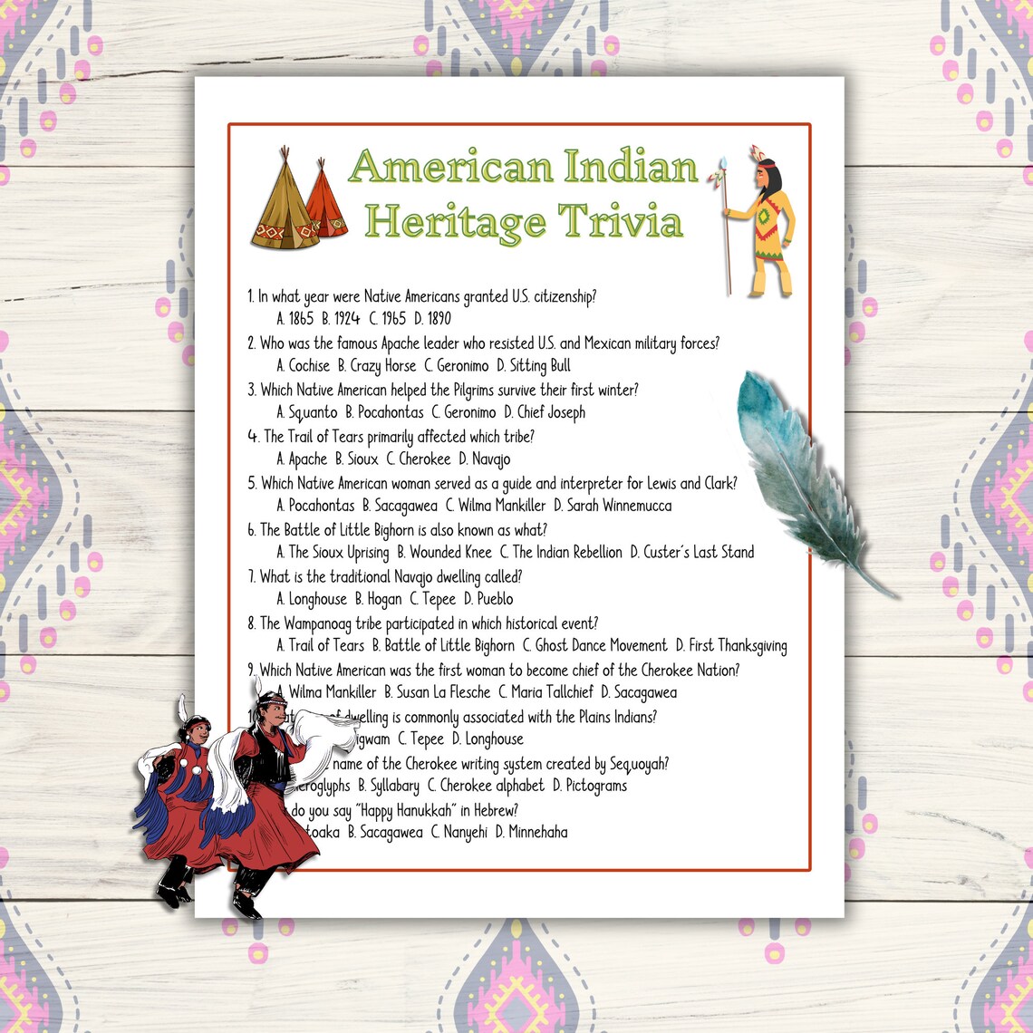 American Indian Heritage Trivia Game, Native American Indian Heritage ...