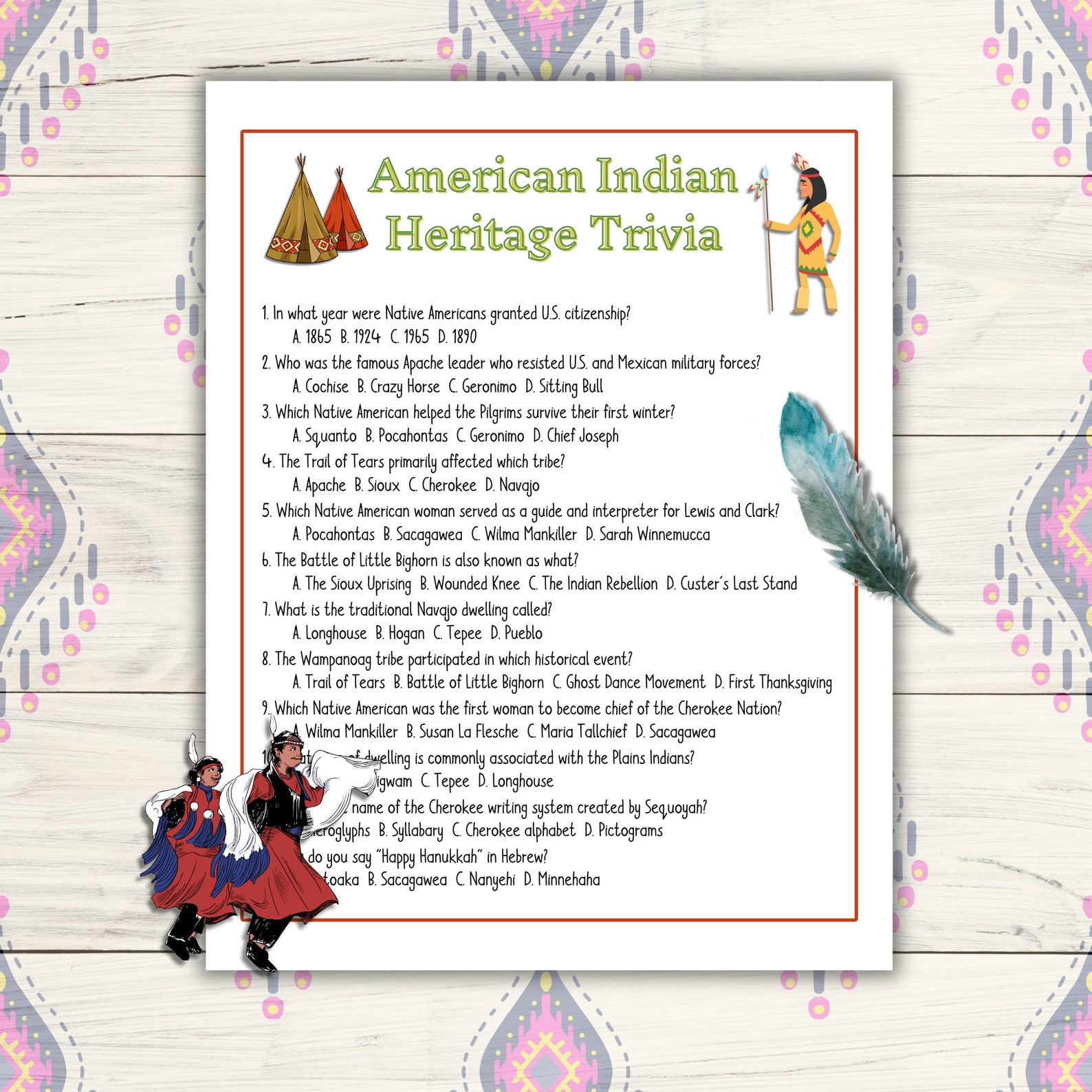 American Indian Heritage Trivia Game, Native American Indian Heritage ...