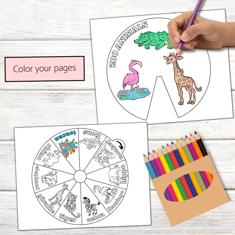 Zoo Animals Coloring Wheel, Realistic Animal Coloring Pages ...