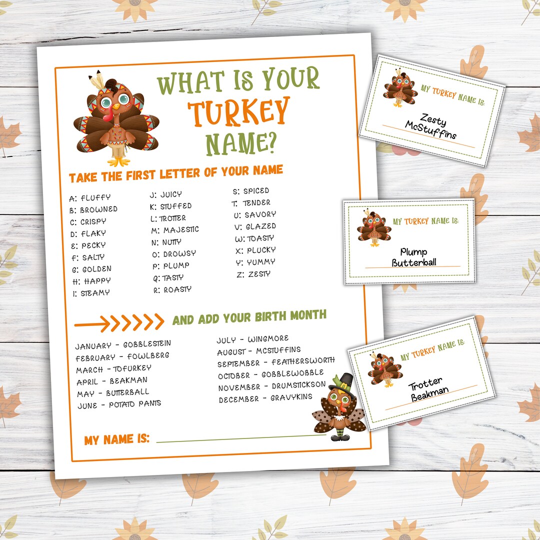 What is Your Turkey Name, Thanksgiving Fall Printable Games, Autumn ...