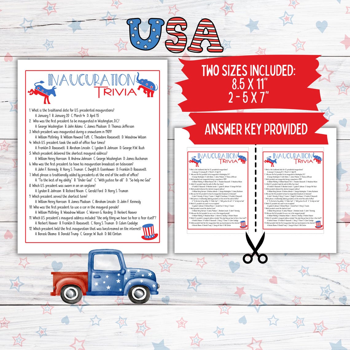 Inauguration Day Trivia Game, US Inauguration Printable Game ...