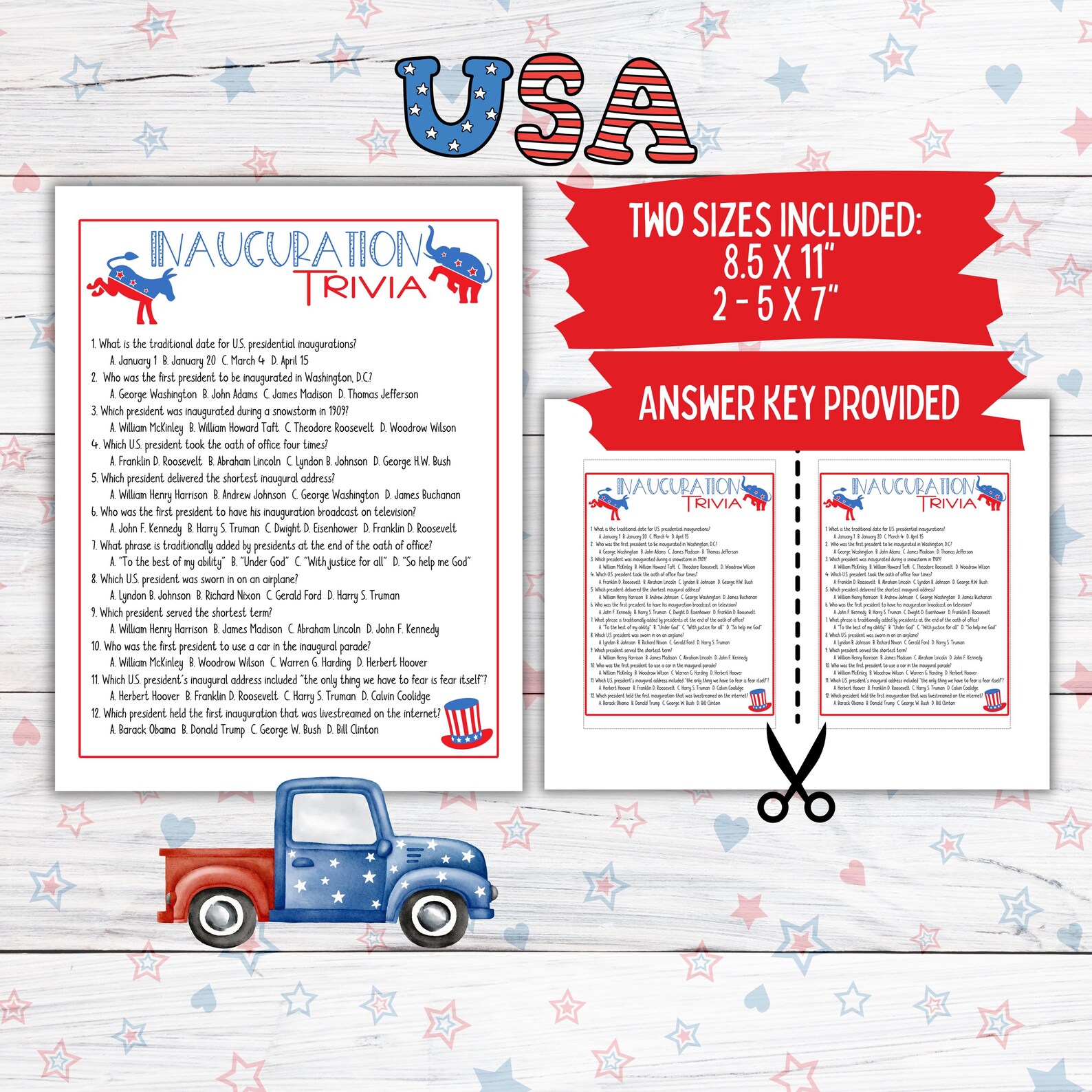 Inauguration Day Trivia Game, US Inauguration Printable Game ...