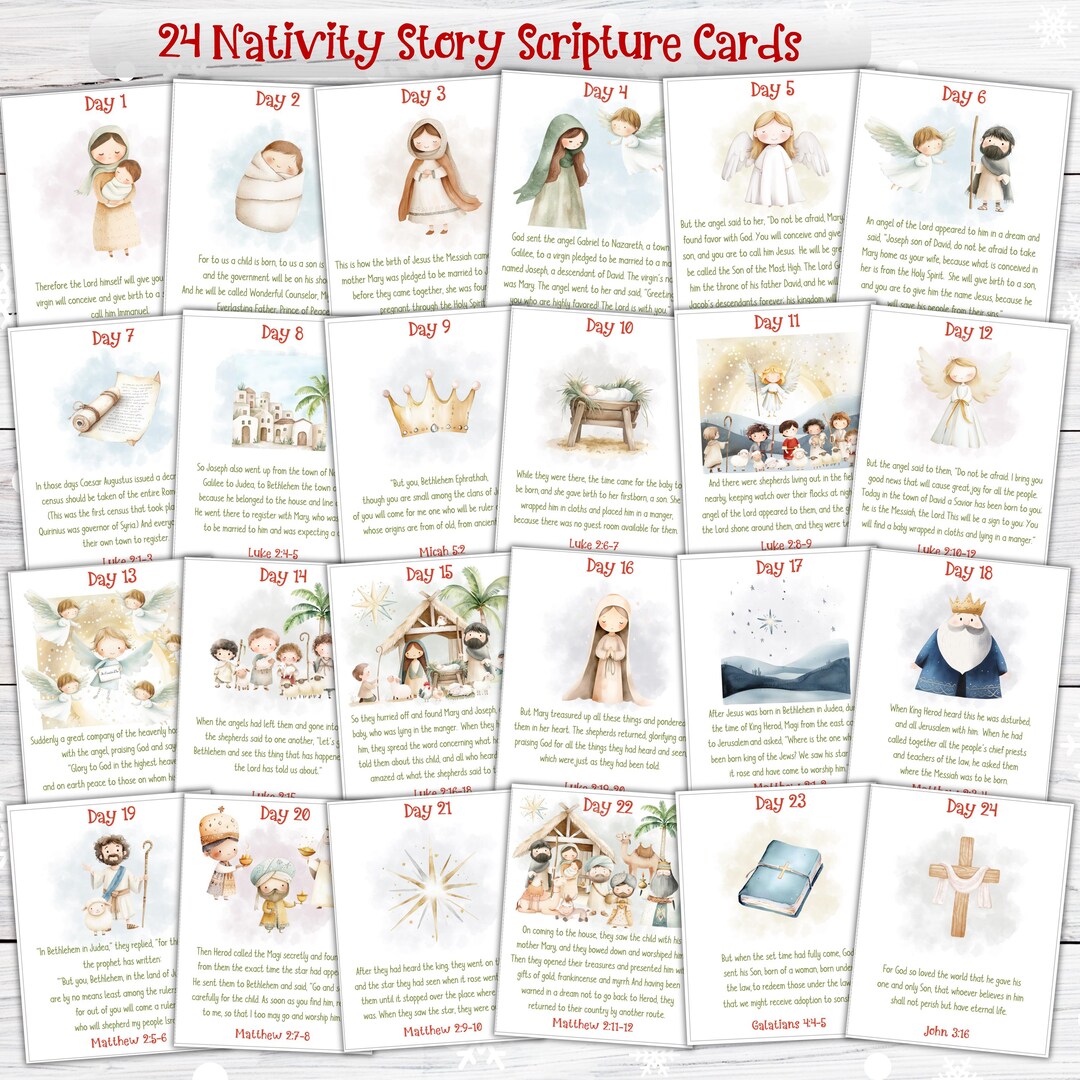Advent Nativity Story Scripture Cards Printable, Advent Religious ...
