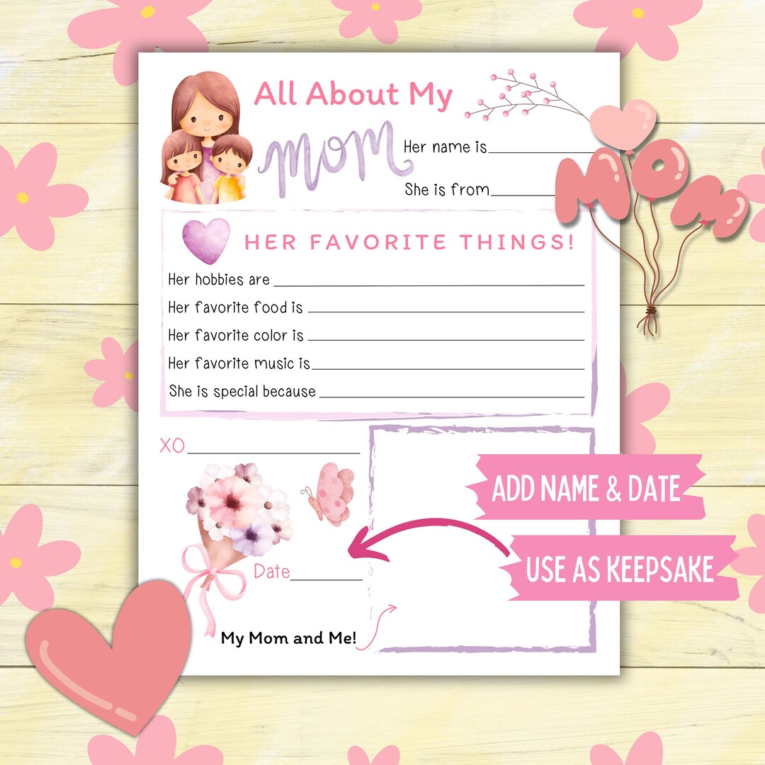 All About My Mom, Mother's Day Printable Craft From Kids, Mother's Day ...