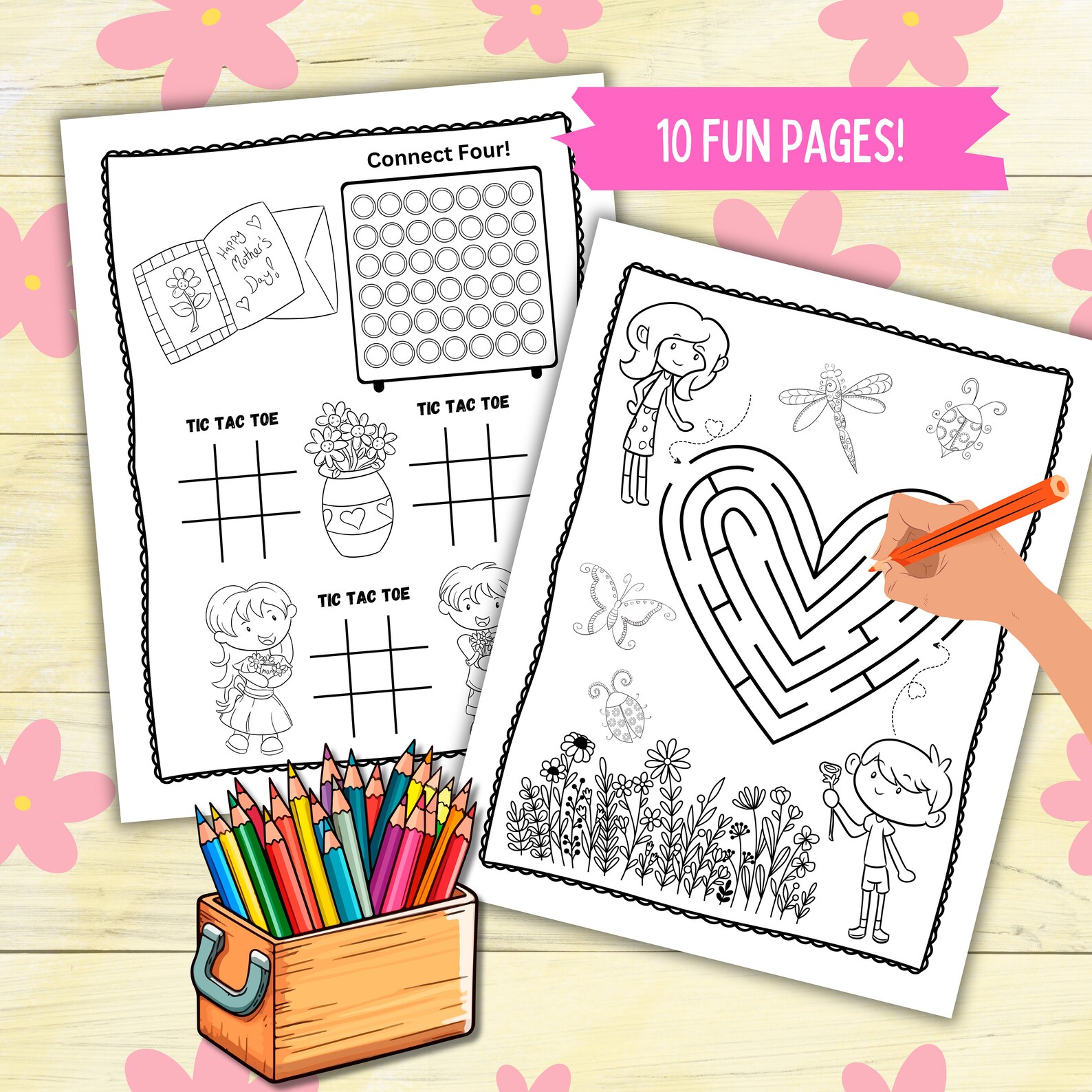 Mother's Day Kids Coloring Pages and Activity Book, Mother's Day ...