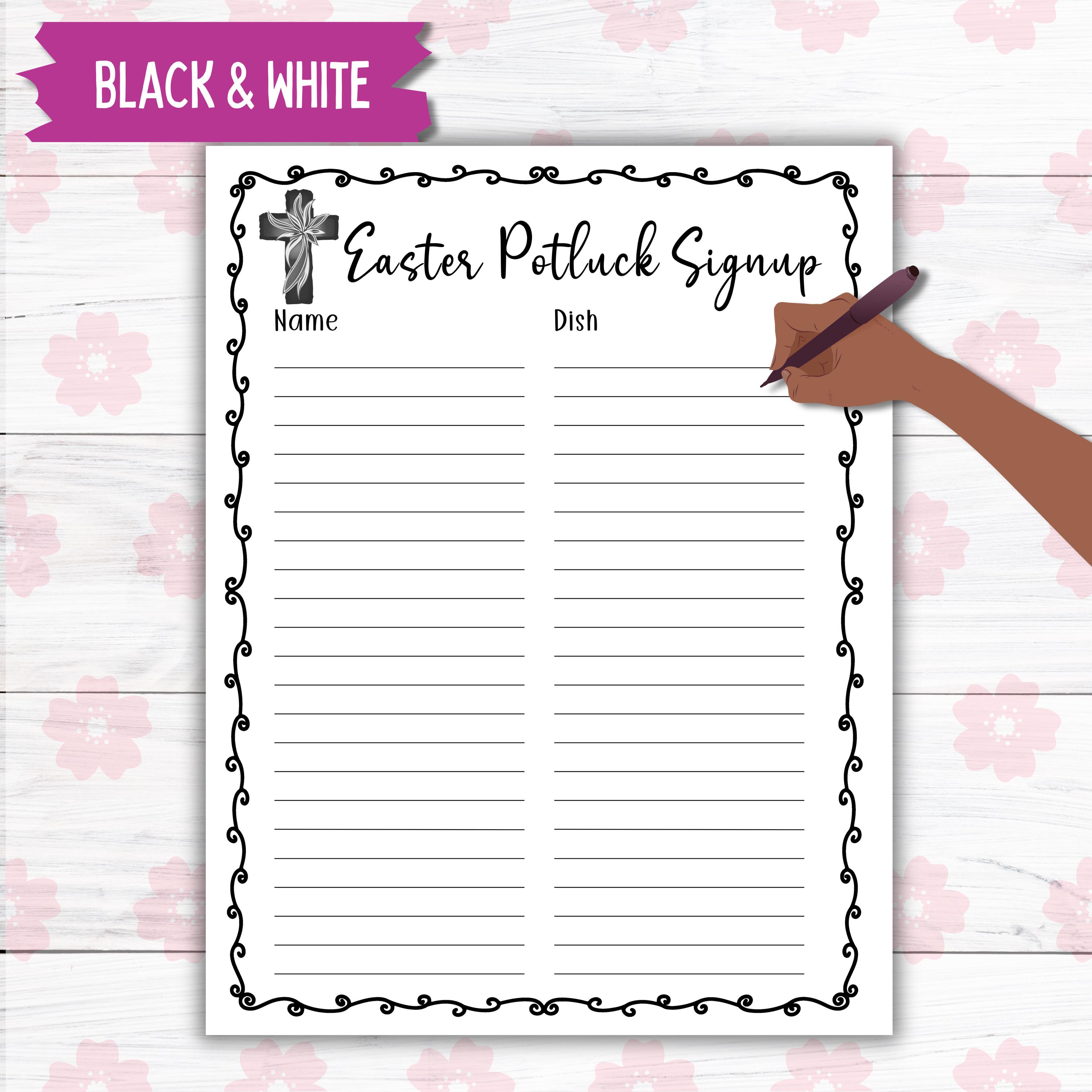 Easter Potluck Sign up Sheet, Church Easter Potluck Signup Sheet ...