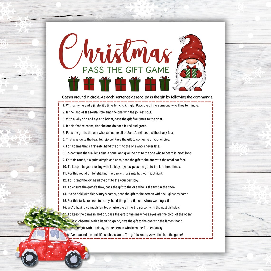 Christmas Gnome Pass the Gift Game, Pass the Holiday Gift Game ...