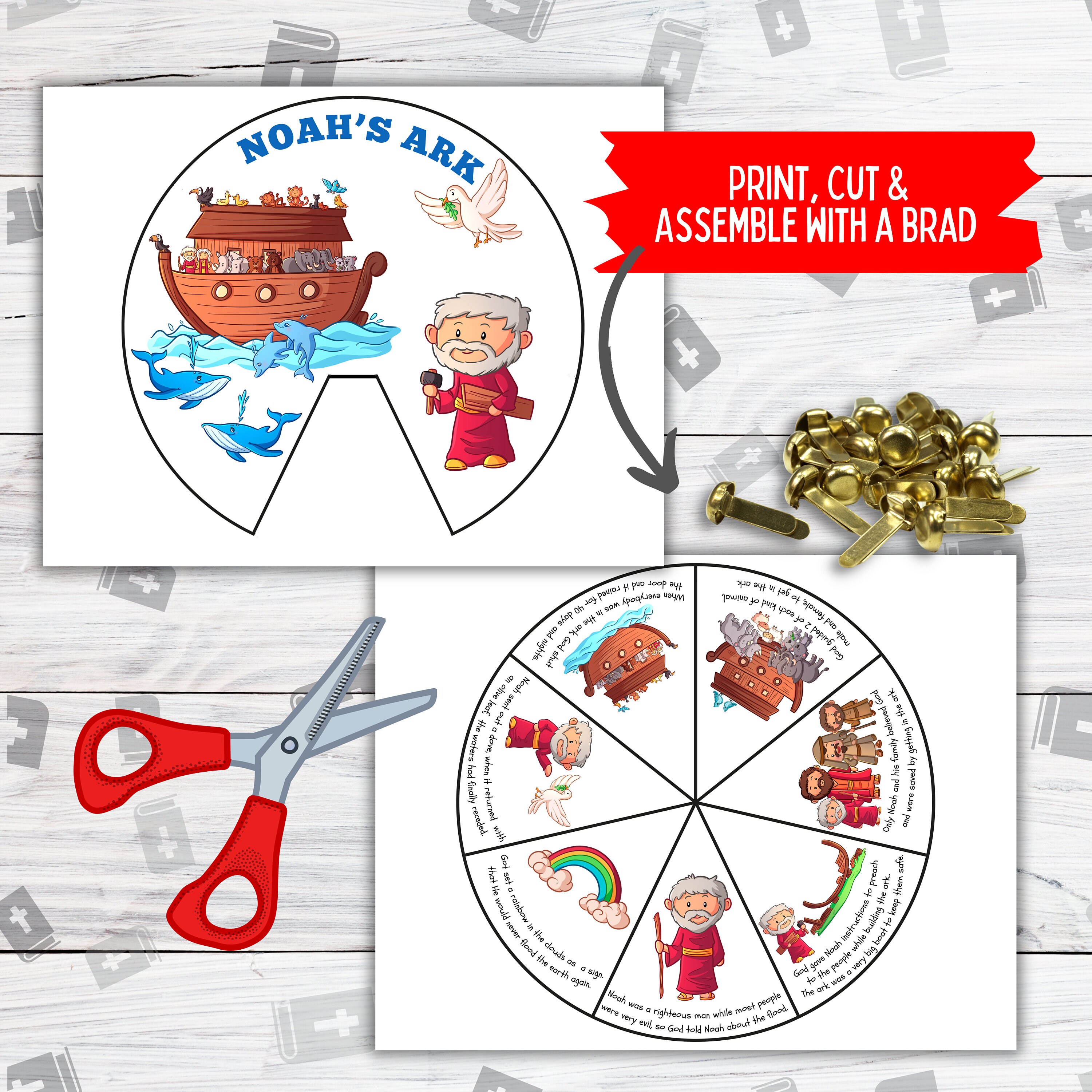 Noah's Ark Printable Wheel, Preschool Crafts, Kids Bible Toddler ...