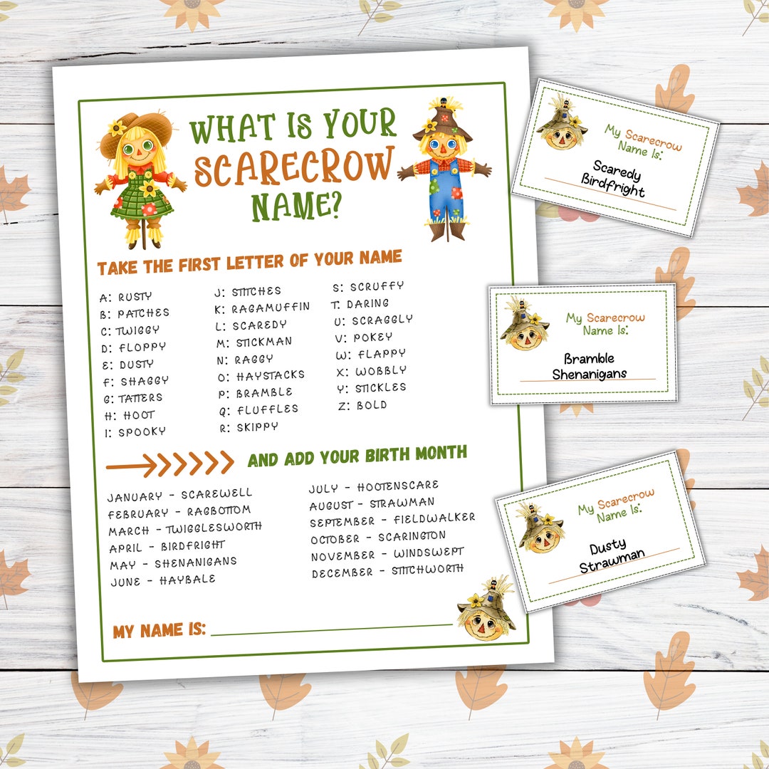 What is Your Scarecrow Name Game, Thanksgiving Fall Printable Games ...