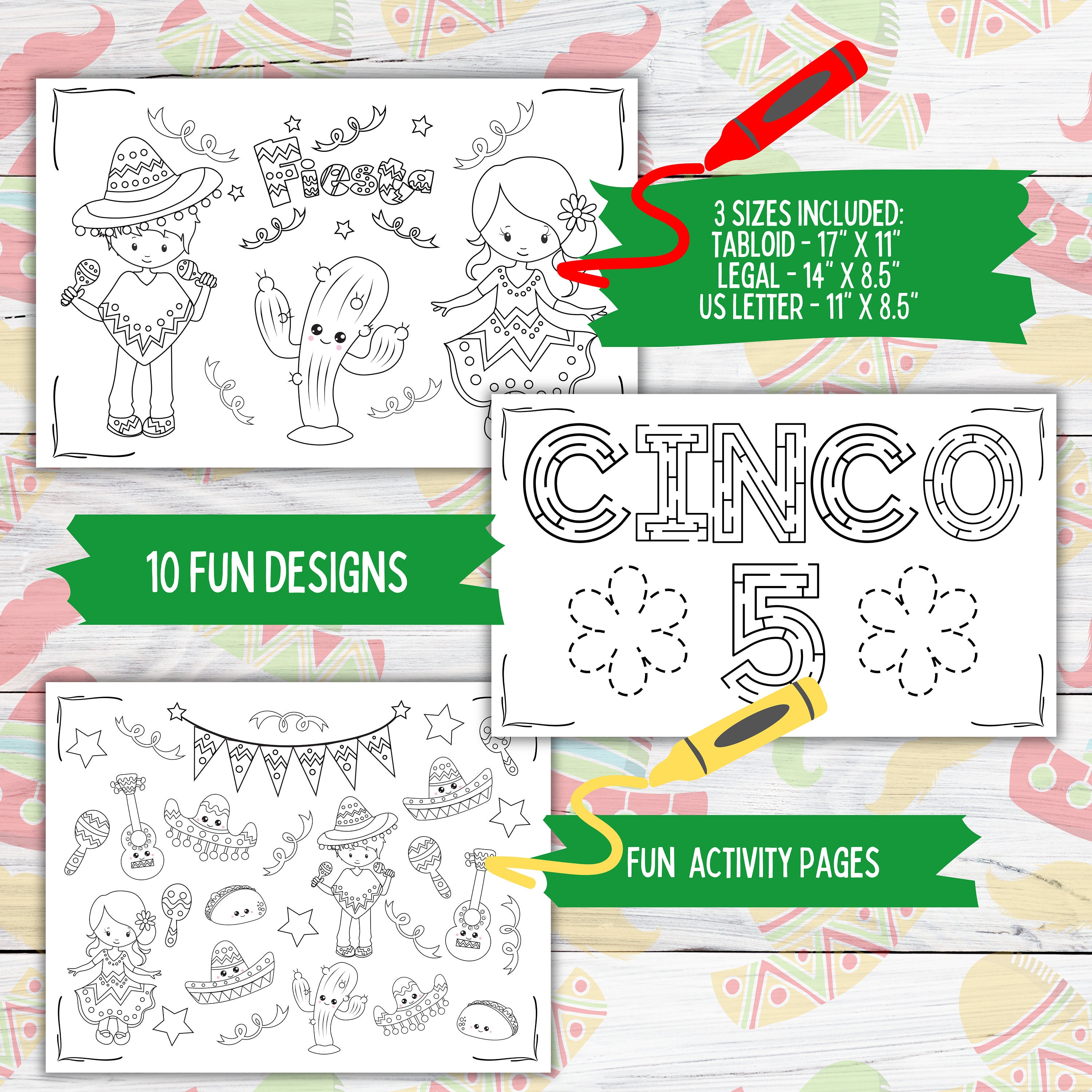 Cinco De Mayo Coloring Activity Placemats, Cinco De Mayo Fiesta Party ...