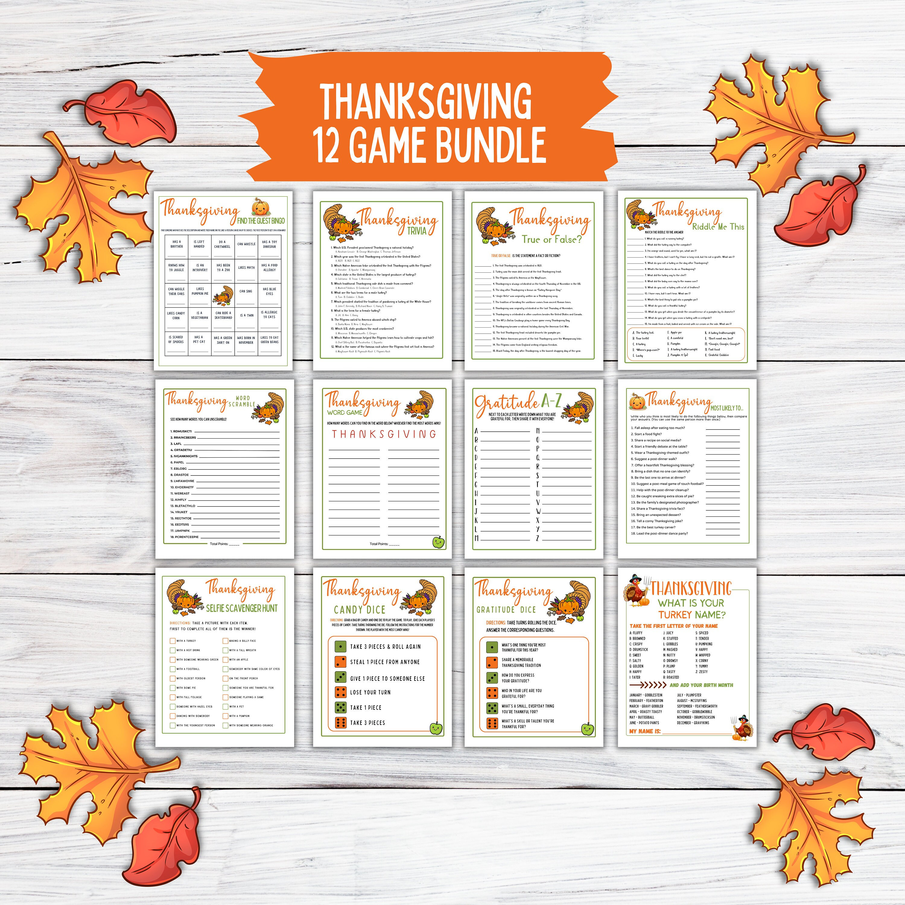 Thanksgiving Games Bundle Printable, Thanksgiving Games for Family ...