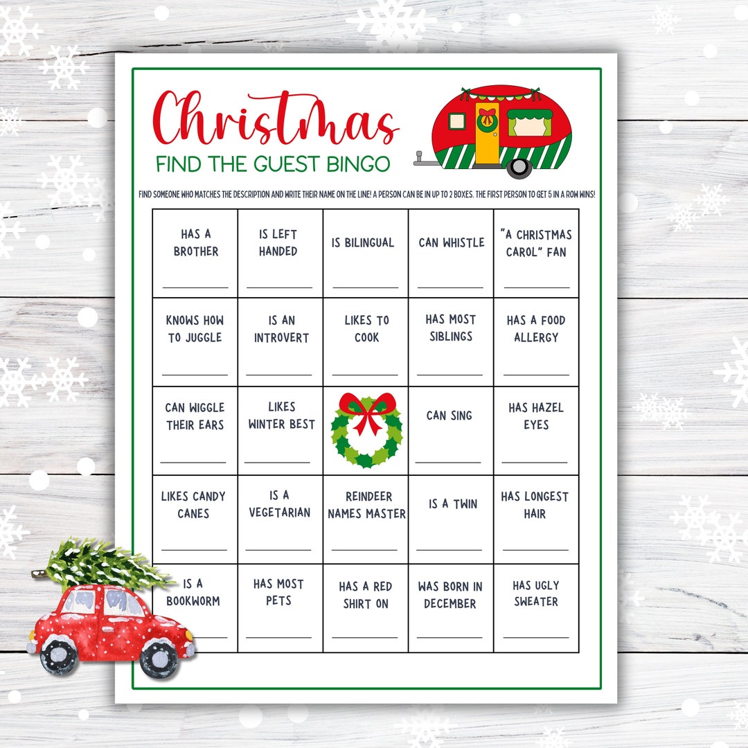 Find the Guest Christmas Bingo, Christmas Party Games Printable ...