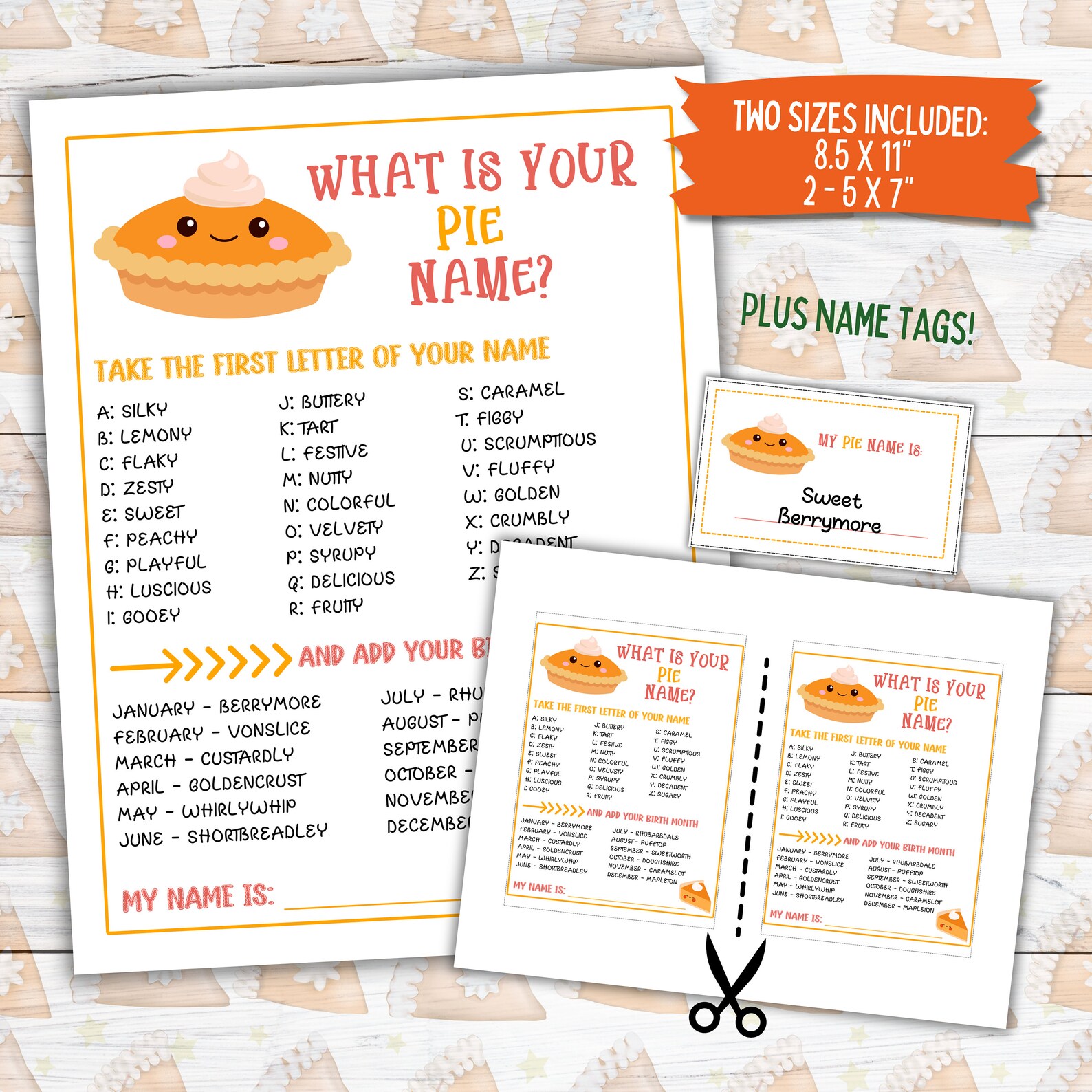 Pie Name Game, Thanksgiving Fall Printable Games, Pie Theme Party ...