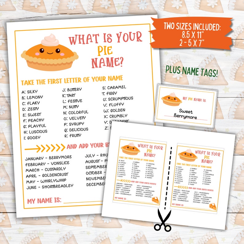 Pie Name Game, Thanksgiving Fall Printable Games, Pie Theme Party ...