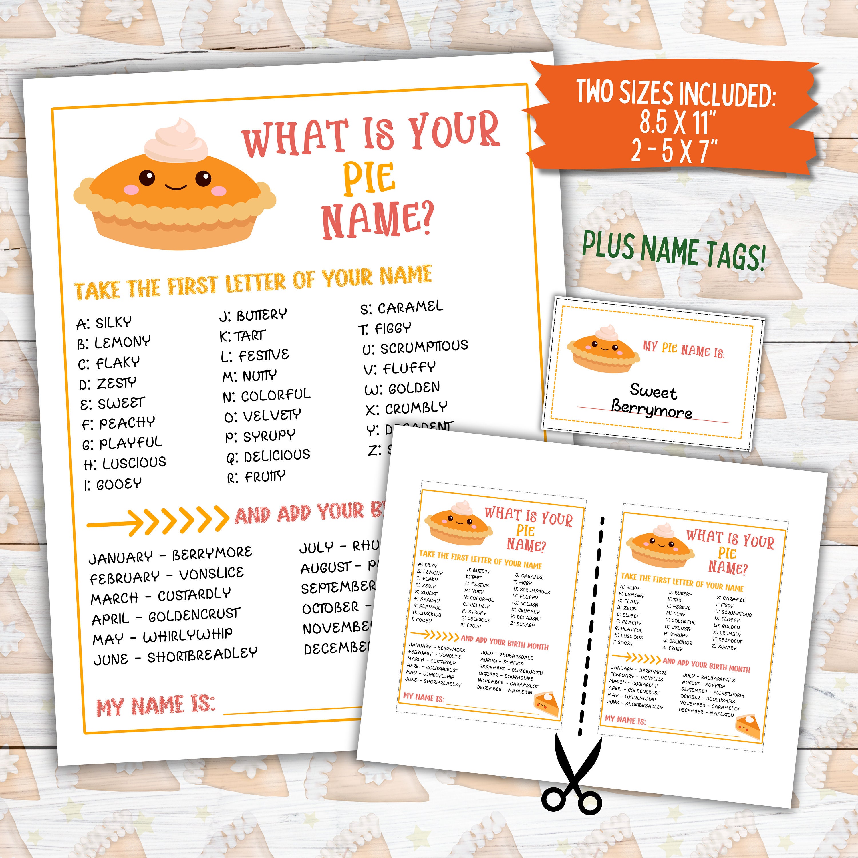 Pie Name Game, Thanksgiving Fall Printable Games, Pie Theme Party ...