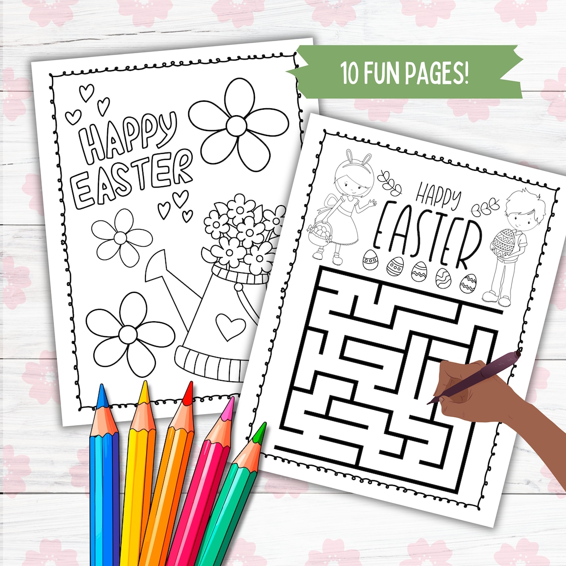Easter Coloring Pages for Kids Activity Book, Easter Kawaii Coloring ...