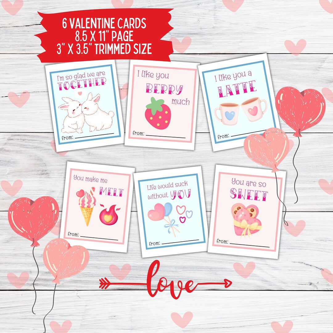 Cute Simple Valentine Printable Cards for Kids, Cute Punny Tween ...
