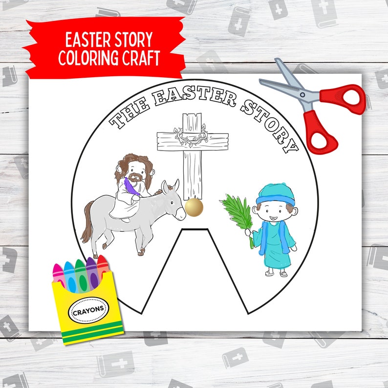 Christian Easter Story Coloring Wheel, Easter Printable Children Bible ...