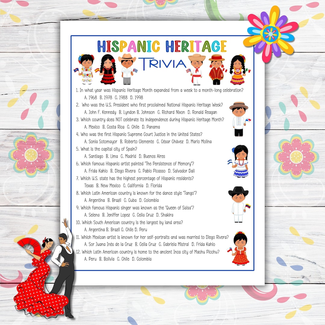 Hispanic Heritage Trivia Game, Hispanic Heritage Month Printable Trivia ...