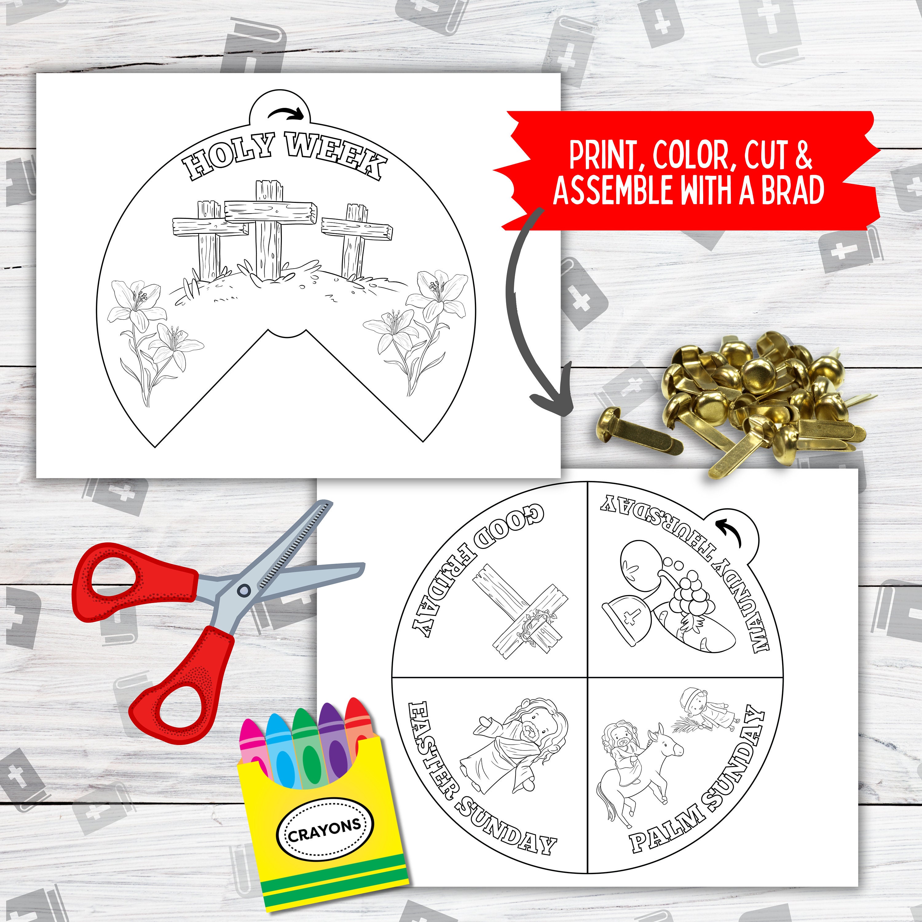 Holy Week Easter Story Coloring Wheel, Holy Week Printable Kawaii Kid ...