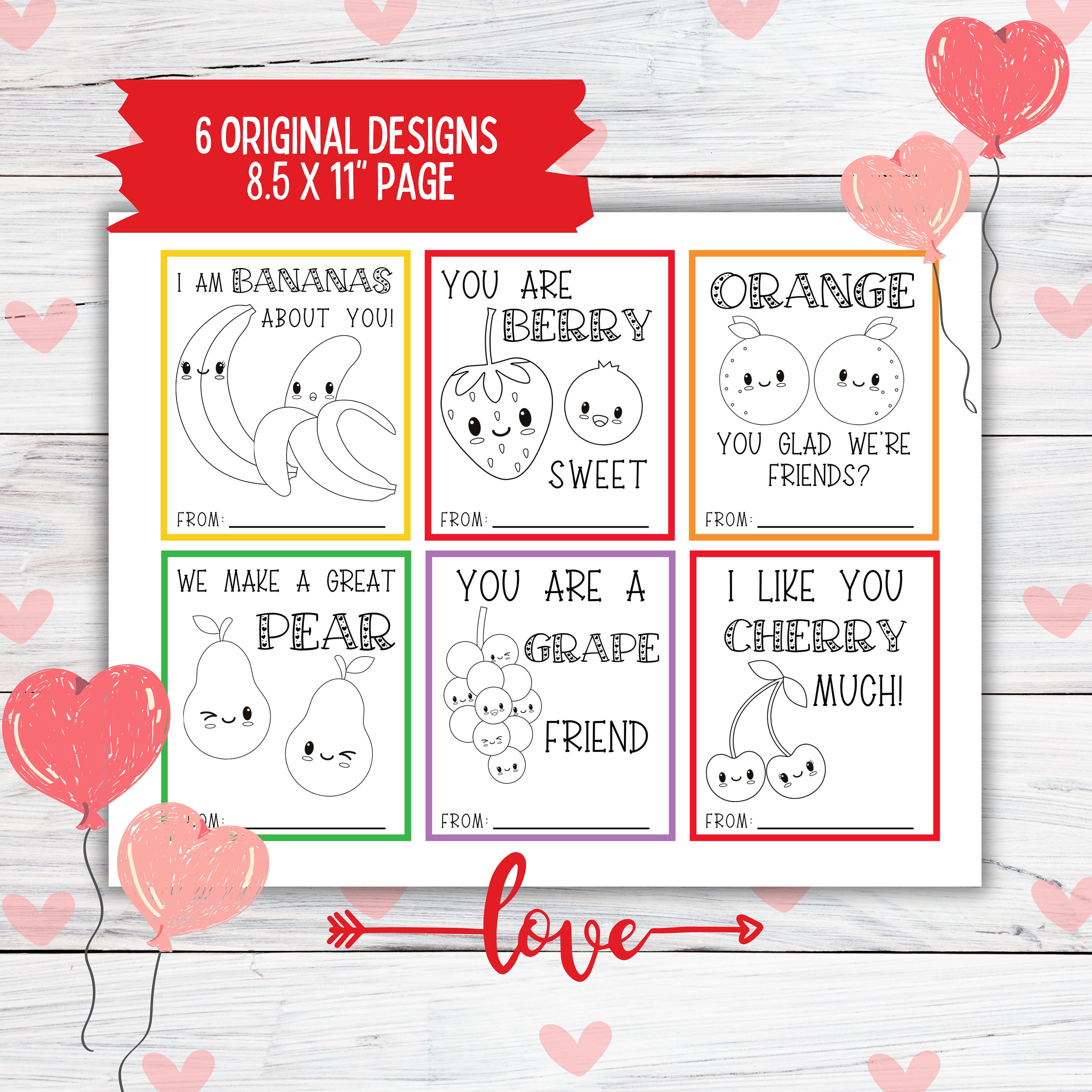 Cute Valentine Coloring Cards for Kids, Punny Tween Valentines Day ...